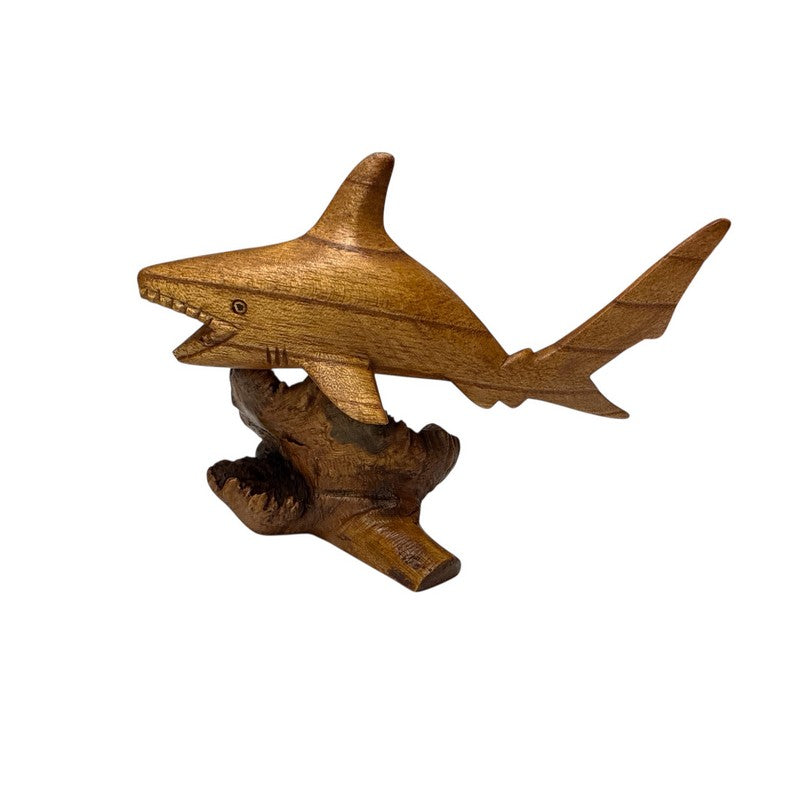 Shark Carving on Driftwood Stand – Makana Hut