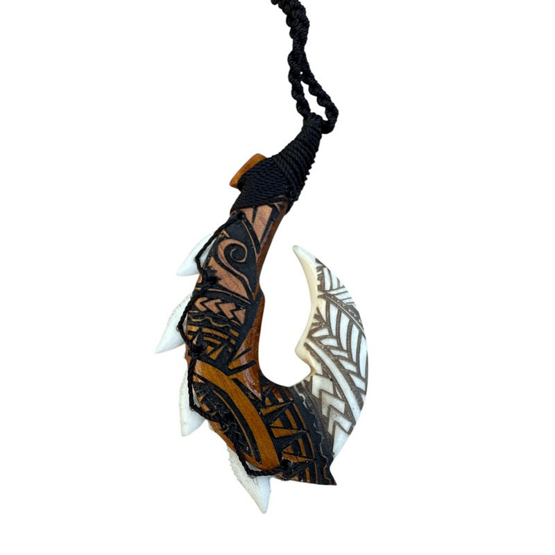 Koa and Bone Makau Necklace - Polynesian Engraving – Makana Hut